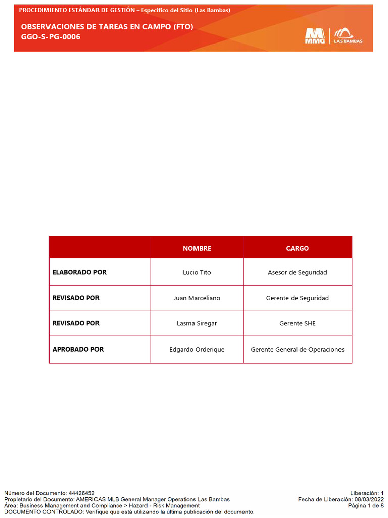 GGO-S-PG-0006 Procedimiento Estándar de FTO | PDF | Business