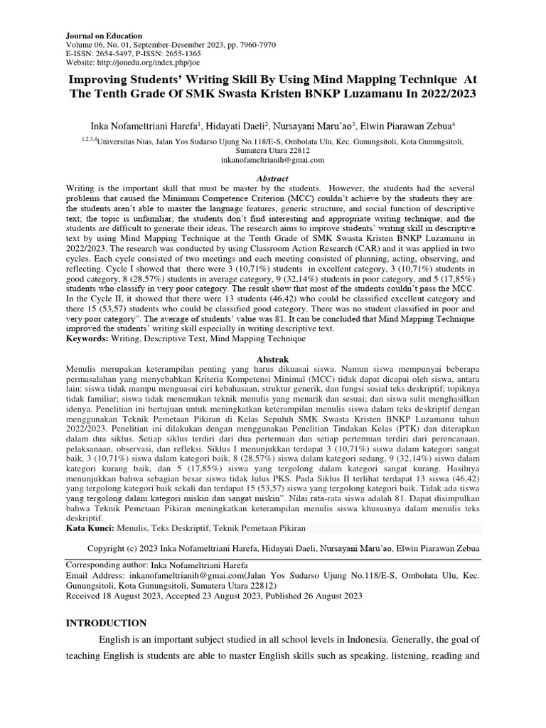 Improving Students Writing Skill by Using Mind Ma | PDF | Data | Qualitative Research