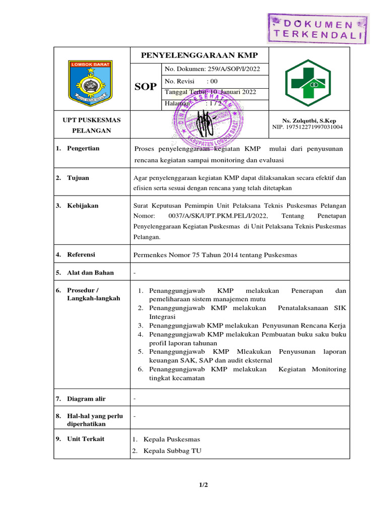 Sop Penyelenggaraan KMP | PDF