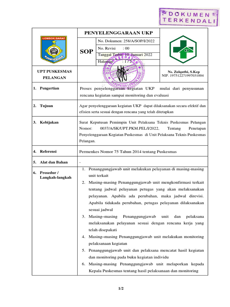 Sop Penyelenggaraan Ukp | PDF