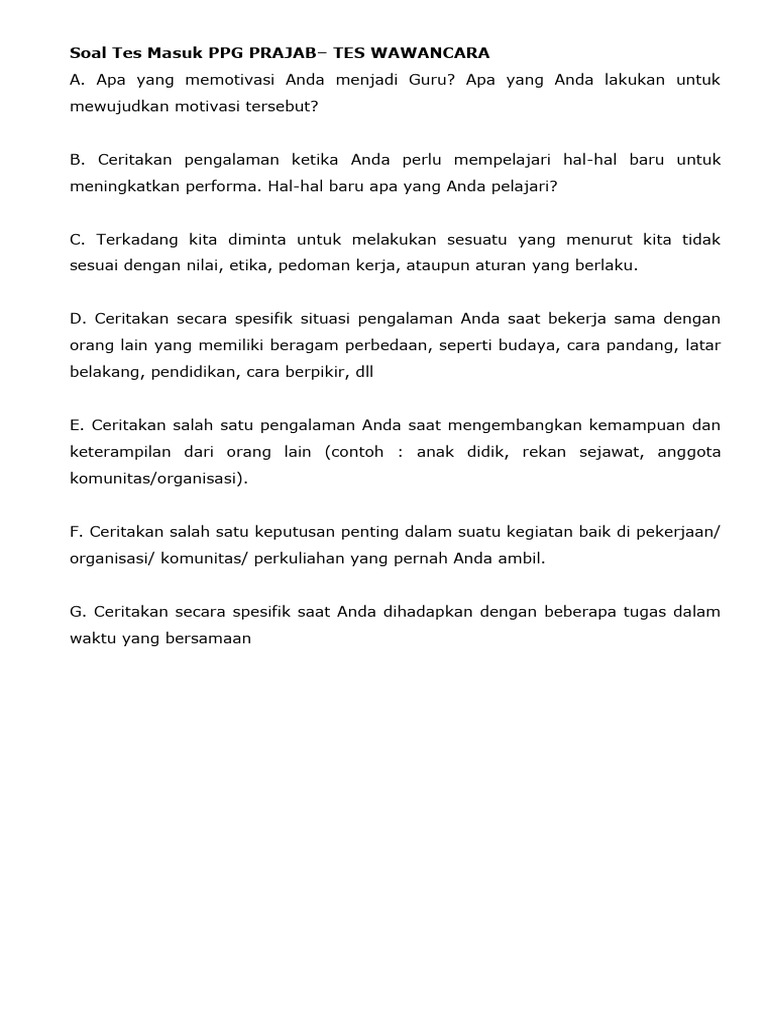 Soal Wawancara | PDF | Karier & Perkembangan