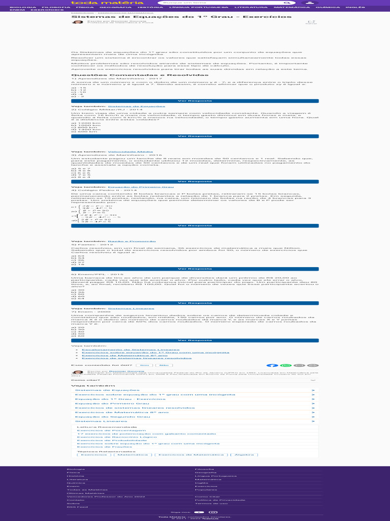 Todamateria Com BR Sistemas de Equacoes Do 1 Grau Exercicios | Download ...
