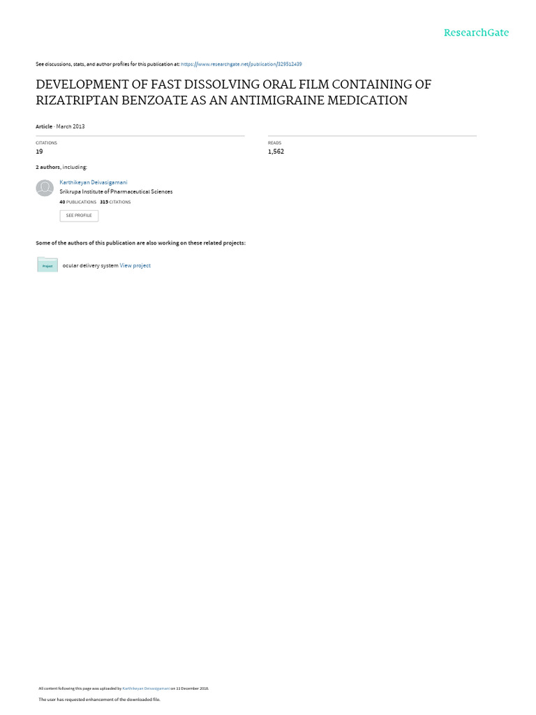 Development of Fast Dissolving Oral Film Containin | PDF ...