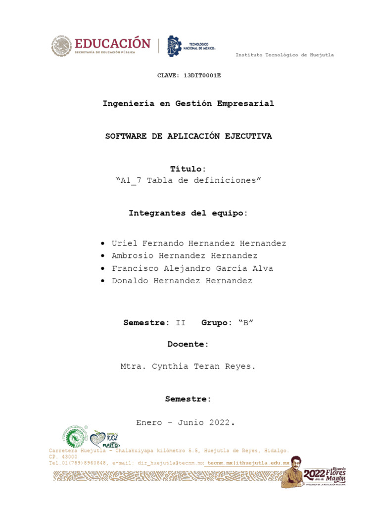 A1 - 7 Tabla de Definiciones | PDF | Software | Software de la aplicacion