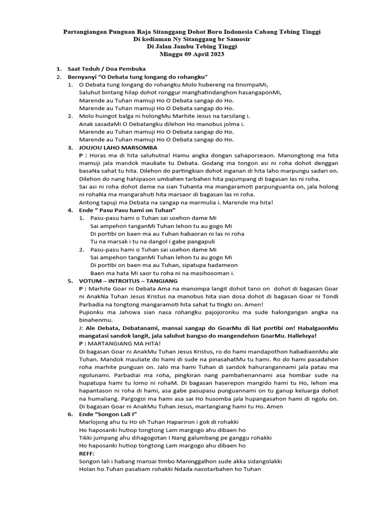 Partangiangan Punguan Raja Sitanggang 09 April 2023 | PDF