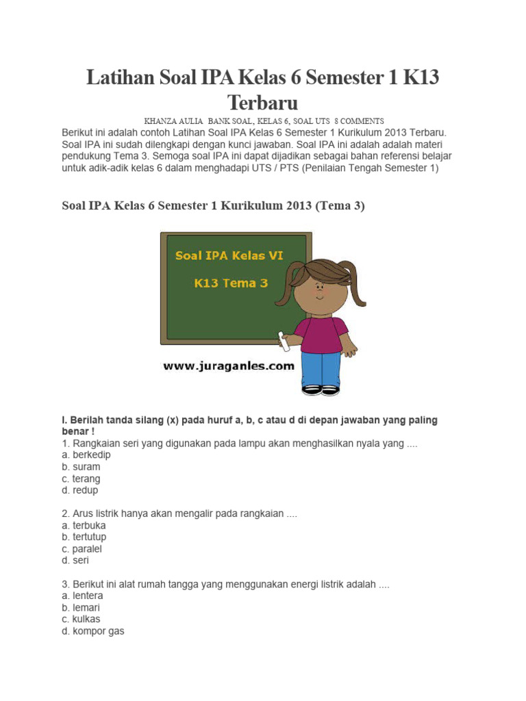 Latihan Soal IPA Kelas 6 Semester 1 K13 Terbaru | PDF | Metode & Bahan Ajar