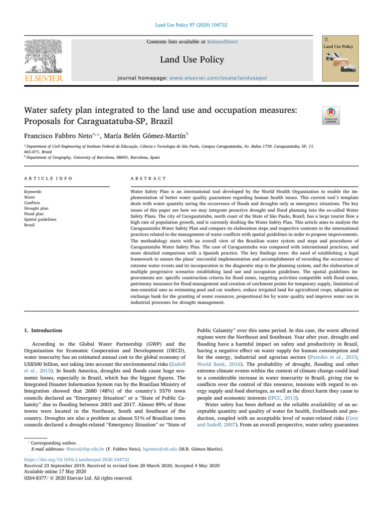 Water Safety Plan Integrated To The Land Use And Occupation Measures Pdf Water Flood