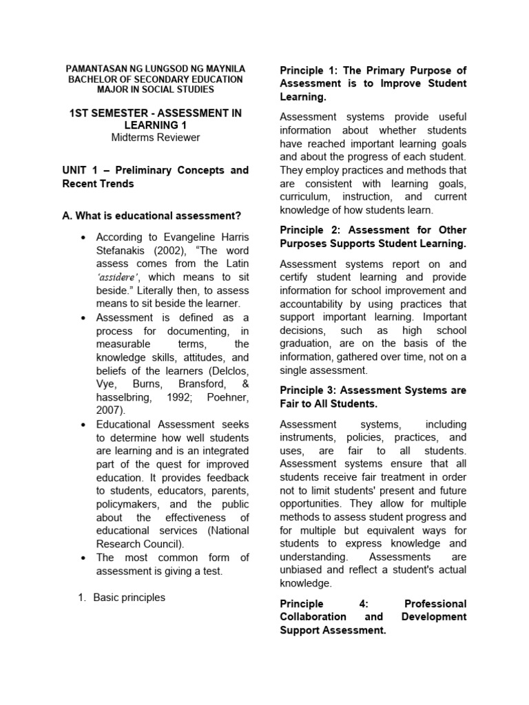 Assessment in Learning 1 - Midterm Reviewer | PDF | Educational ...