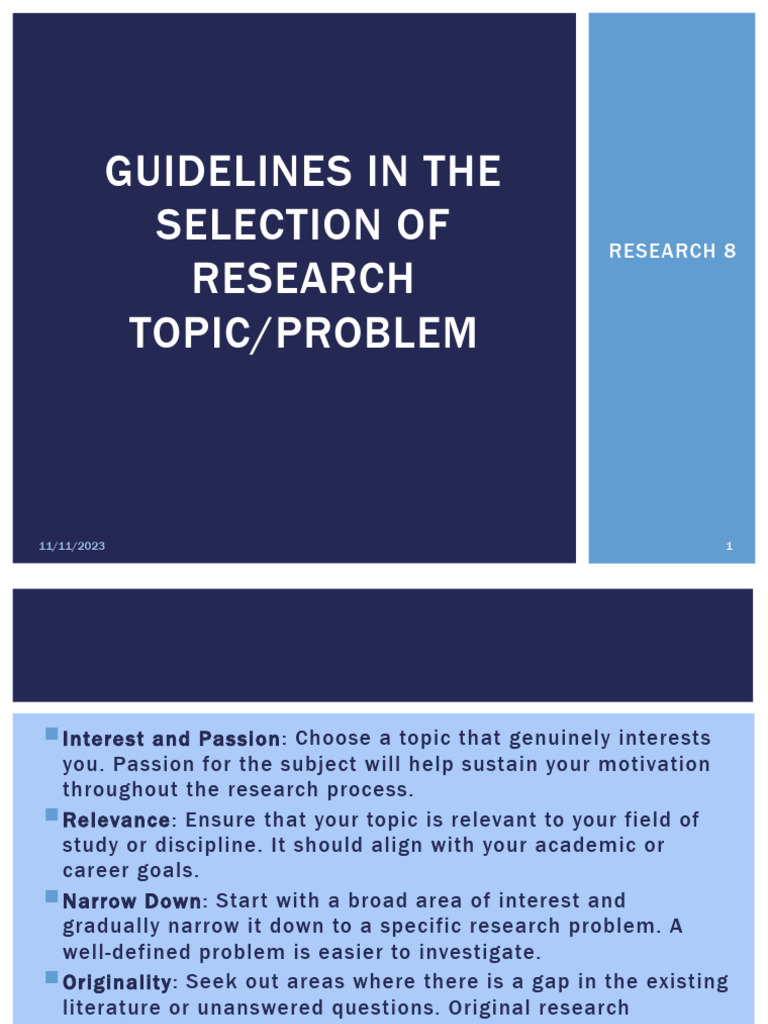 Guidelines in The Selection of Research Topic | PDF | Cognition | Science
