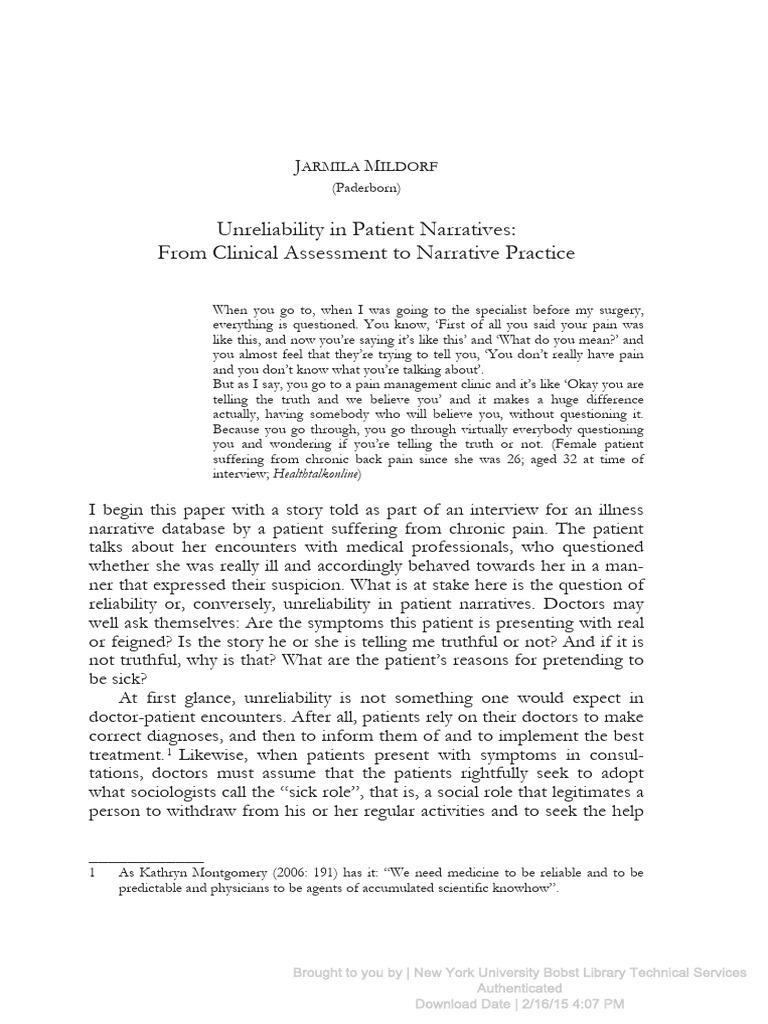 Mildorf Unreliability in Patient Narratives | PDF | Narrative | Experience