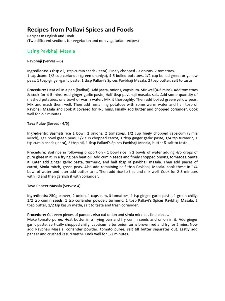 Pallavis Spices Recipes | PDF | Curry | Ginger