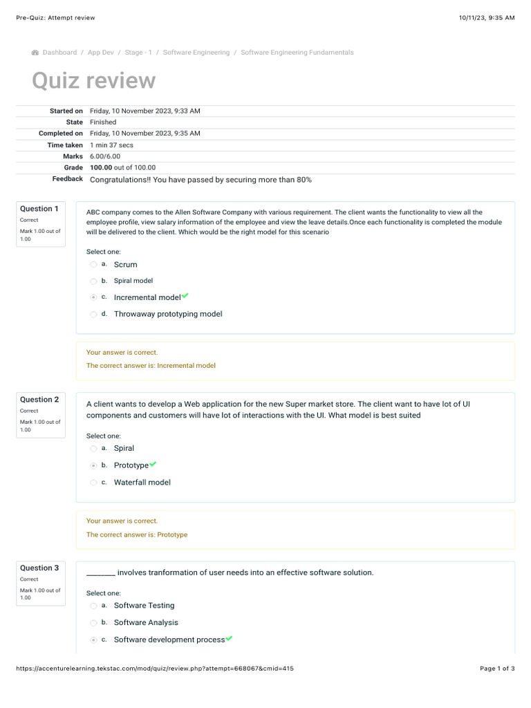 Pre-Quiz: Attempt Review | PDF | Software Development Process | Web ...