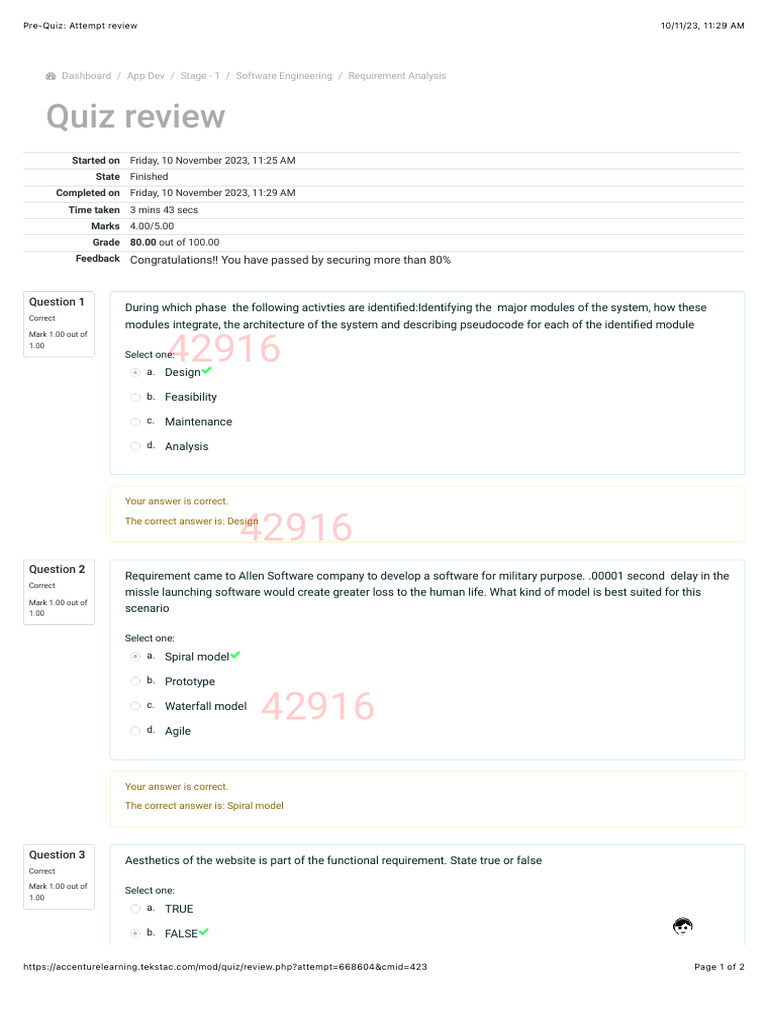 Pre-Quiz: Attempt Review 2 | PDF | Software Development Process | Design
