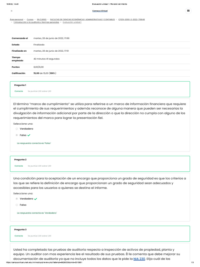 Evaluación Unidad 1 - Revisión Del Intento | PDF | Auditoría | Contralor Evaluación Unidad 1 - Revisión Del Intento | PDF | Auditoría | Contralor