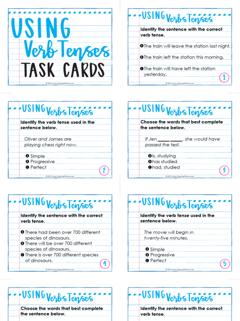 03 Task Card Using Verb Tenses | PDF | Verb | Linguistics