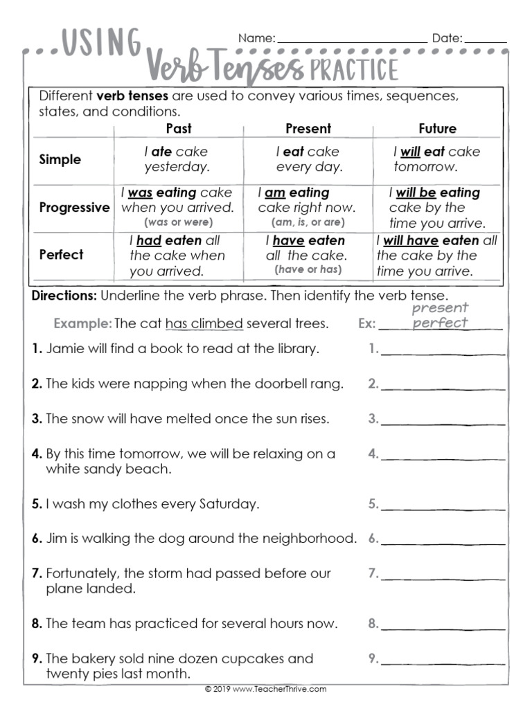 02 Using Verb Tenses Printable Assessment | PDF | Verb | Perfect (Grammar)