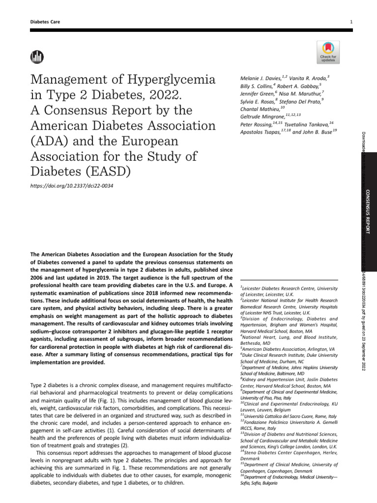 Management of Hyperglycemia--in Type 2 Diabetes, 2022.--A Consensus ...