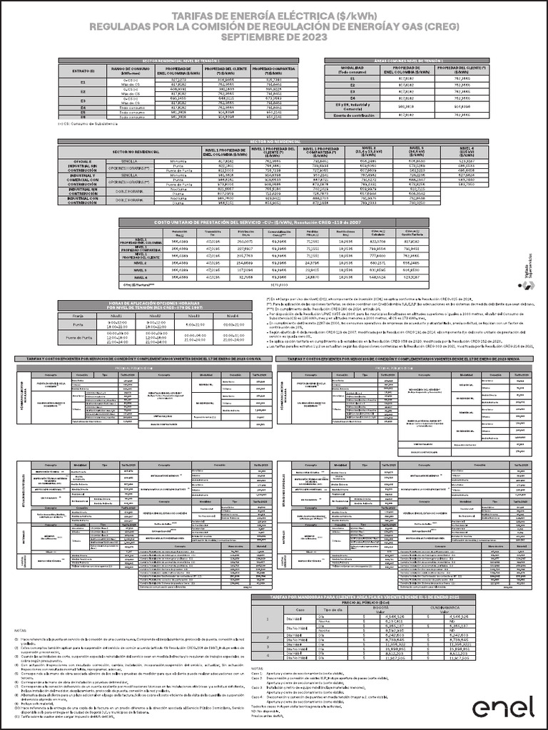 Tarifario Septiembre 2023 | PDF
