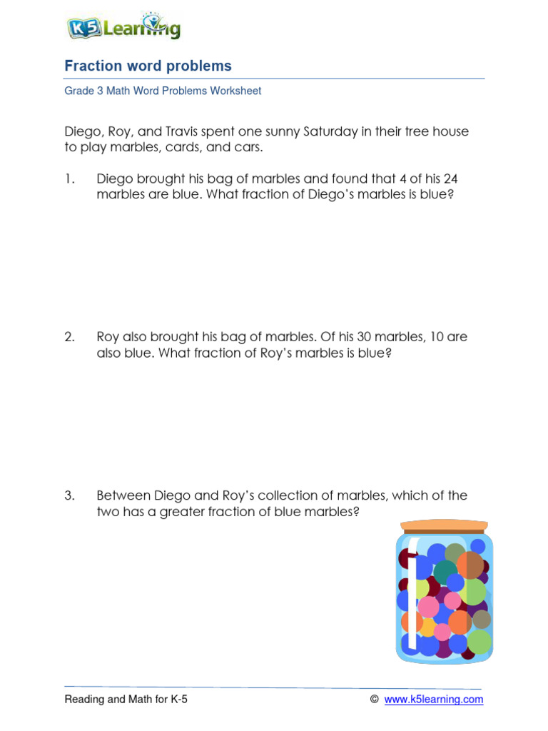 Grade 3 Fraction Word Problems A3 | PDF