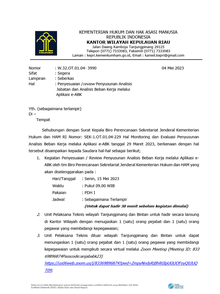 Surat Kegiatan Review Anjab Dan ABK 2023 | PDF