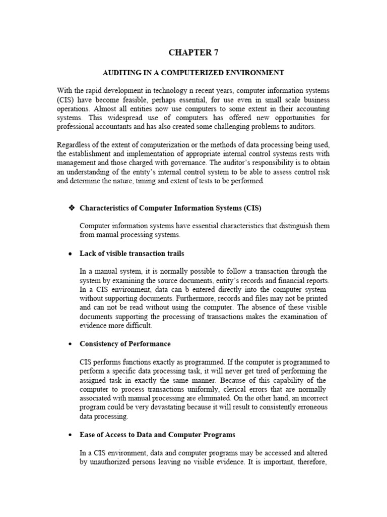 Chapter 7 Auditing in A Computerized Environment | PDF | Audit ...