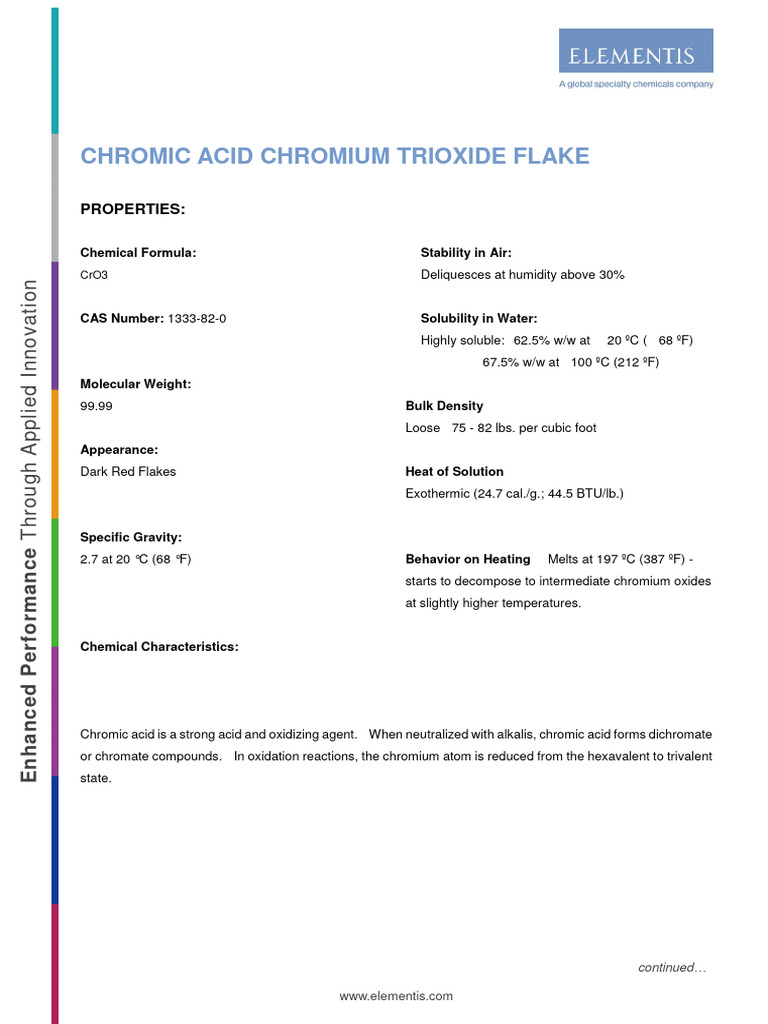 Msds - Chromic Acid Ex Elementis | PDF | Chromium | Sets Of Chemical ...
