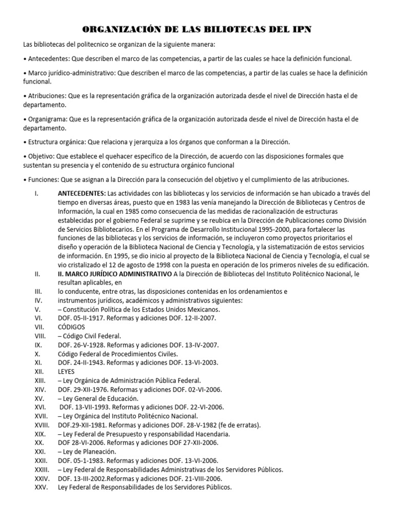 Organización de Las Biliotecas Del Ipn | PDF | Bibliotecas | bibliotecario