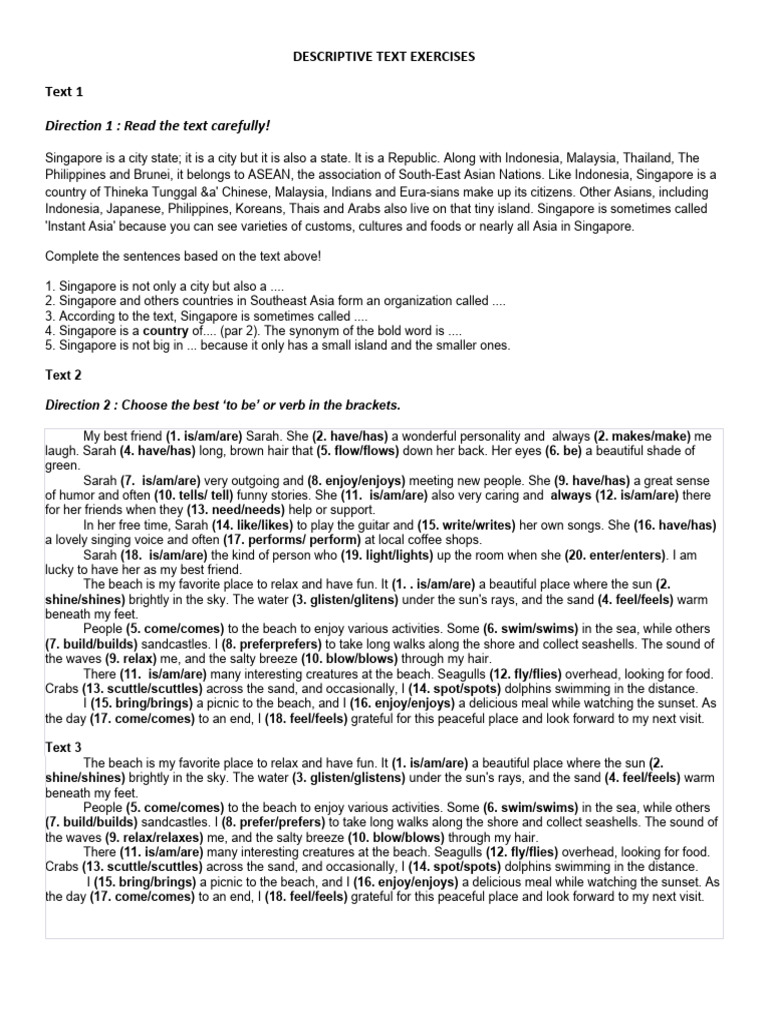 Descriptive Text Exercises | PDF | Singapore | World Politics