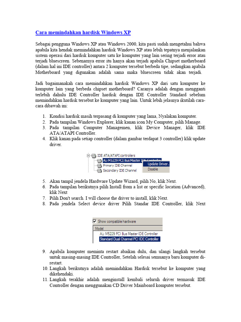 Cara Memindahkan Hardisk Windows XP | PDF | Game & Aktivitas ...