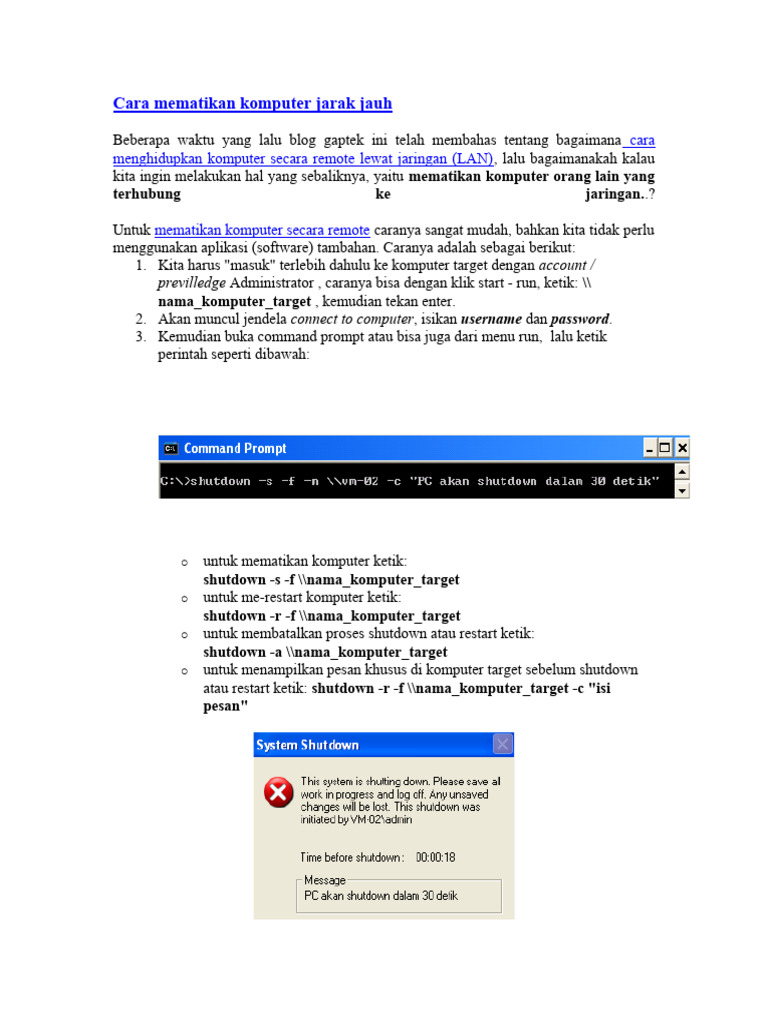 Cara Mematikan Komputer Jarak Jauh | PDF