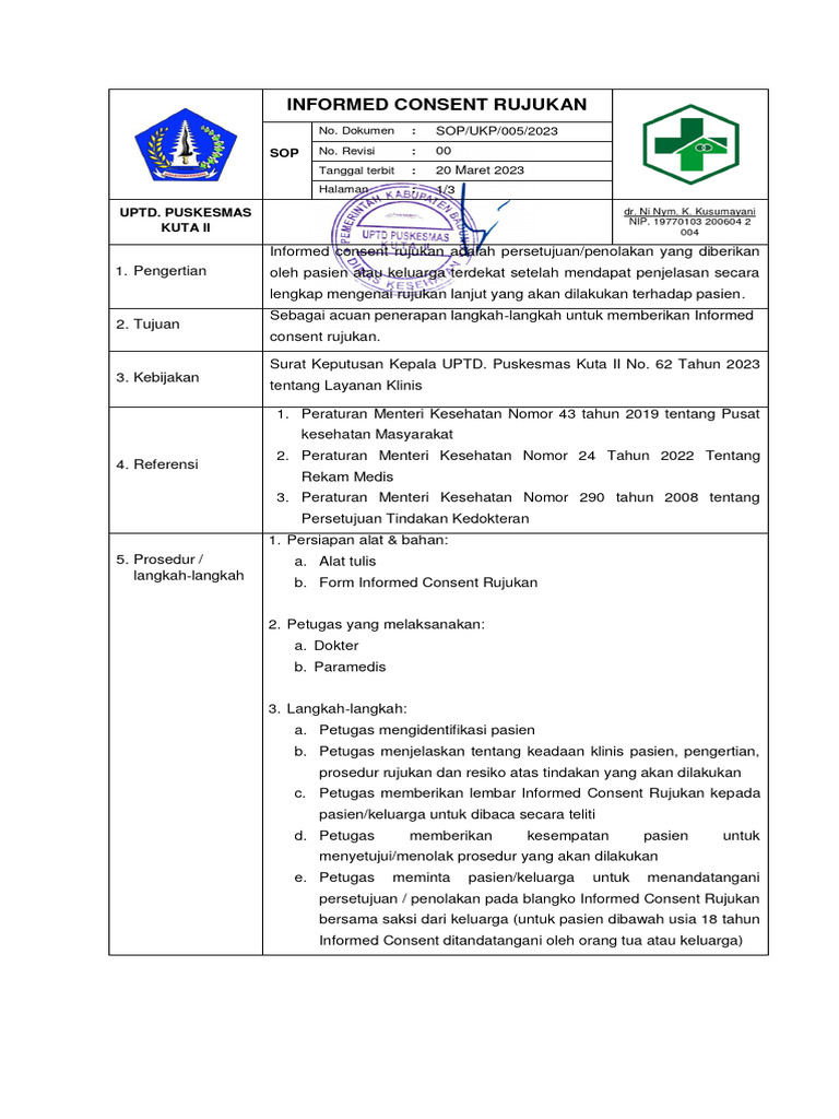 Sop Informed Consent Rujukan | PDF