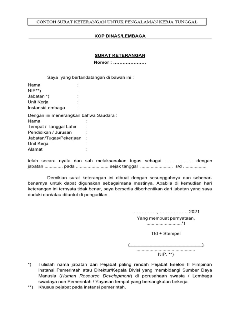 Contoh Surat Keterangan Pengalaman Kerja | PDF