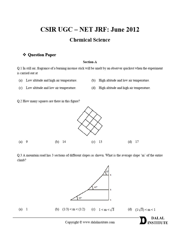 Cunjcssp 4 1 Question Paper Csir Ugc Net Jrf June 2012 Chemical Science
