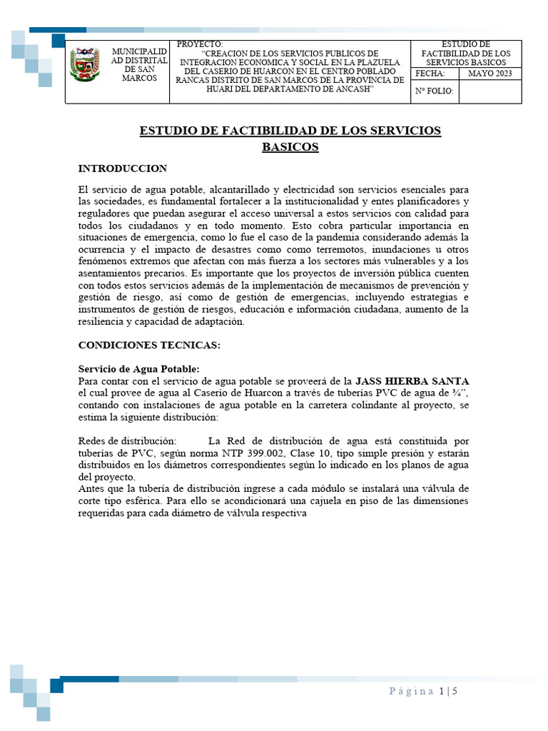 Factibilidad de Servicios Ok | PDF | Alcantarillado | Colector de aguas pluviales
