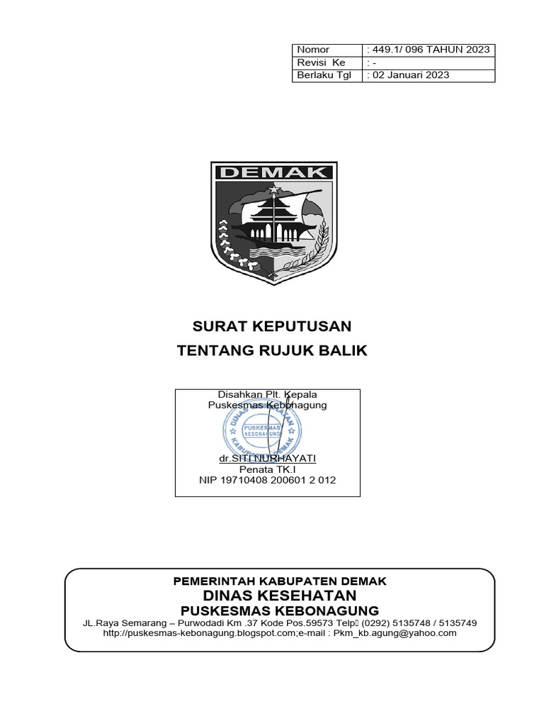 SK Tentang Rujuk Balik | PDF | Pengembangan Diri | Kesehatan Holistik