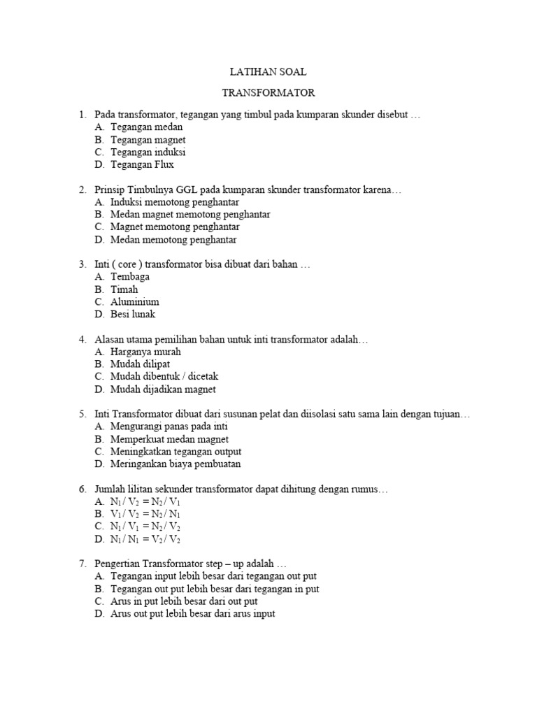 Latihan Soal Transformator | PDF