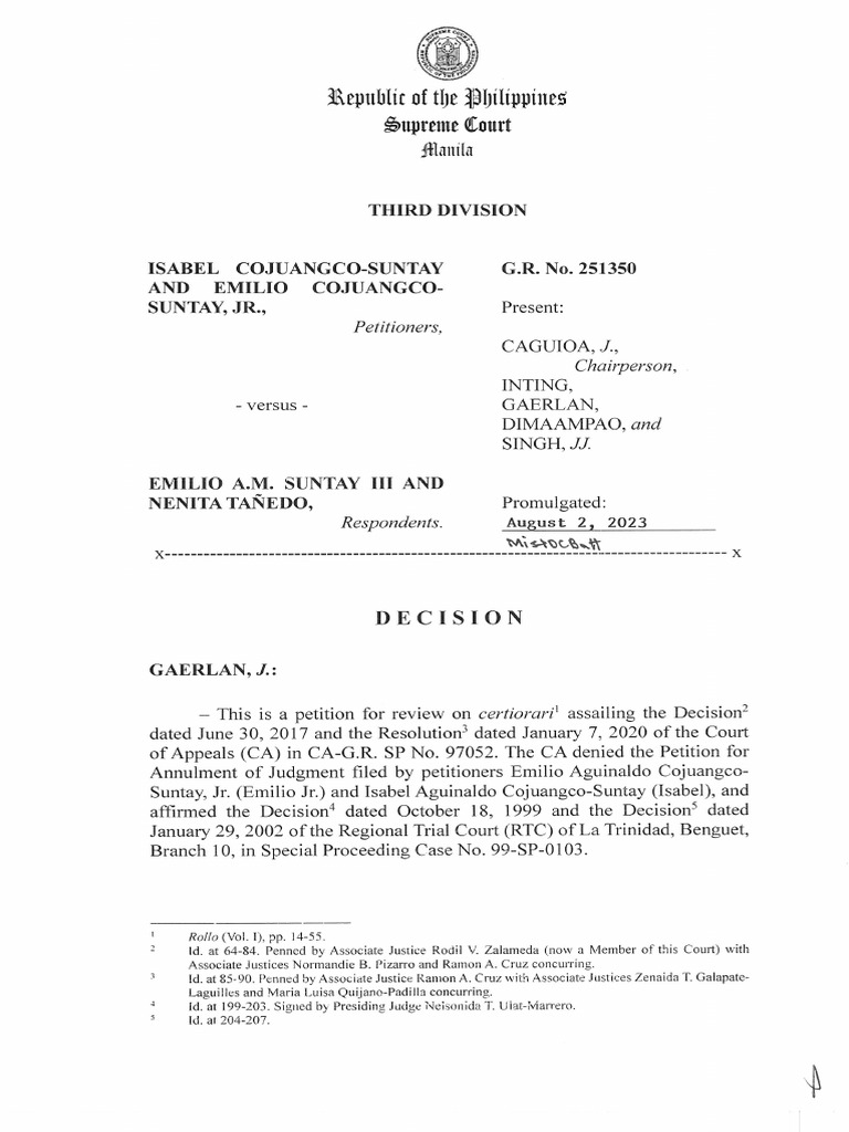 Suntay Vs Suntay 111 GR No. 251350 Aug 2, 2023 | PDF