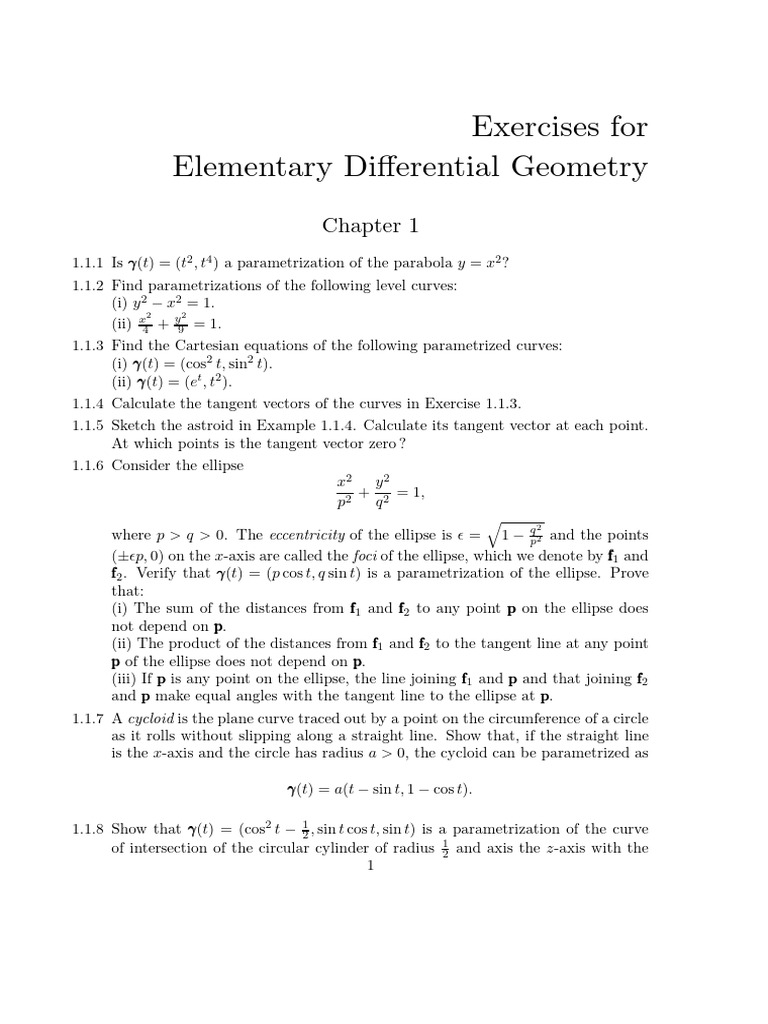 Differential Geometry Exercises | PDF