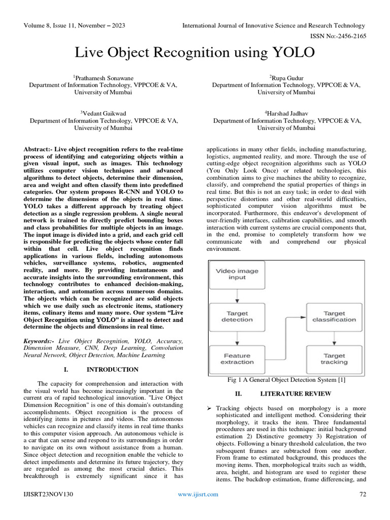 Live Object Recognition Using YOLO | PDF | Computer Vision | Deep Learning