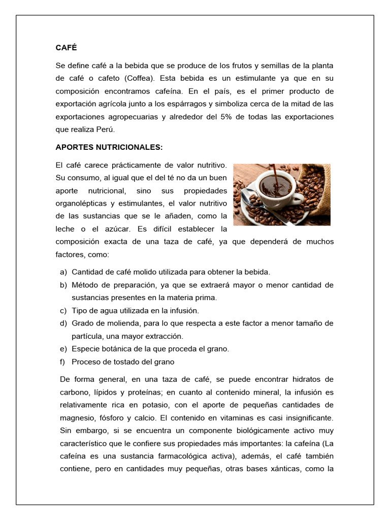 Composición y Derivados del Café | PDF | café | Cafeína