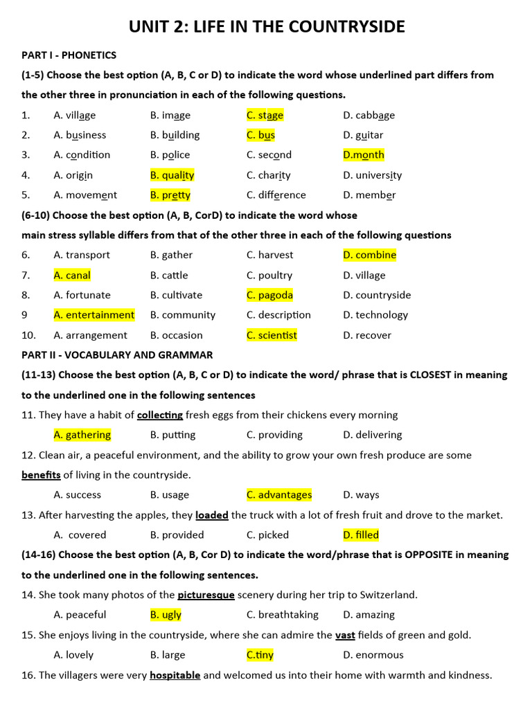 UNIT 2 - LIFE IN THE COUNTRYSIDE - Done | PDF | Paddy Field | Agriculture