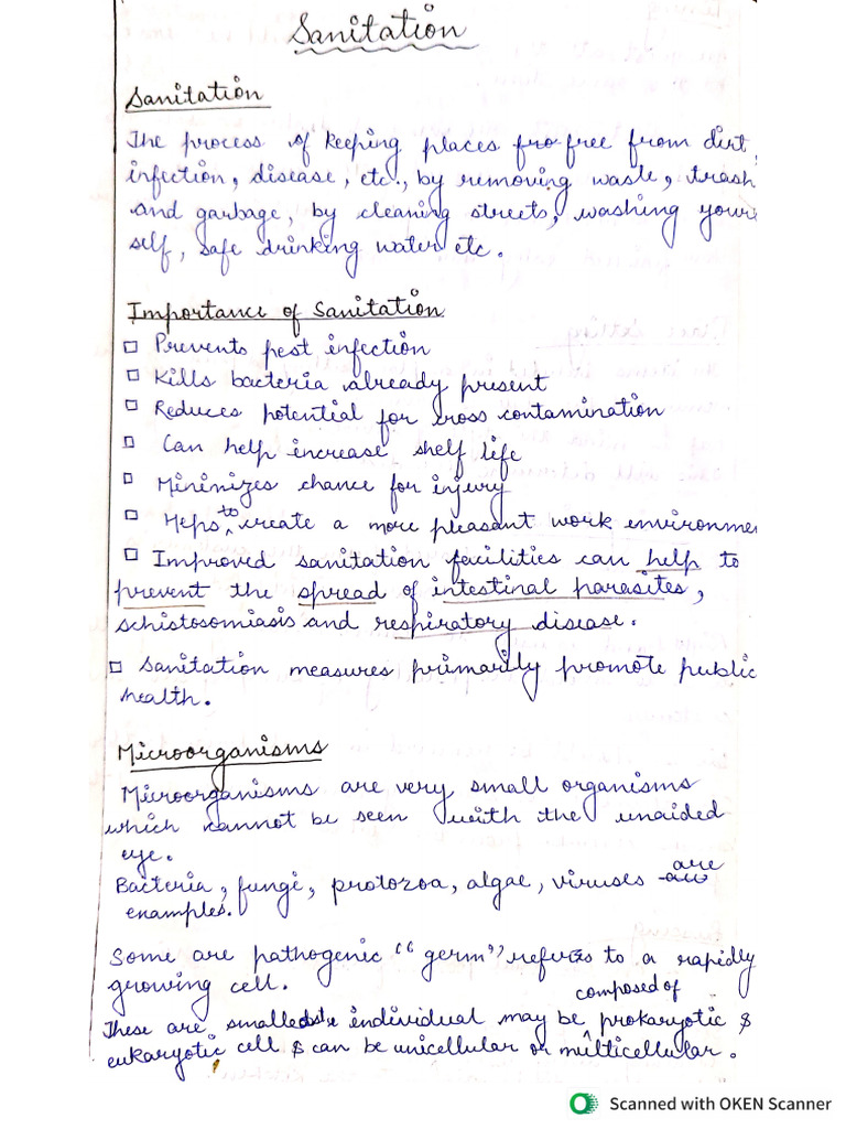 Sanitation and Hygiene Notes | PDF