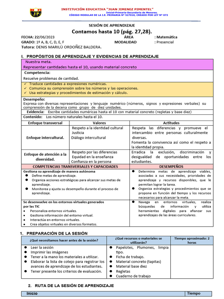 Sesion Matematica 22-06-2023 | PDF | Aprendizaje | Cognición