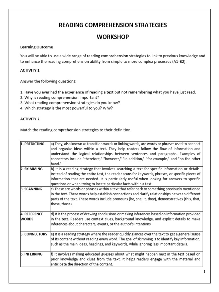 Reading Comprehension Workshop | PDF | Reading Comprehension | Speed ...