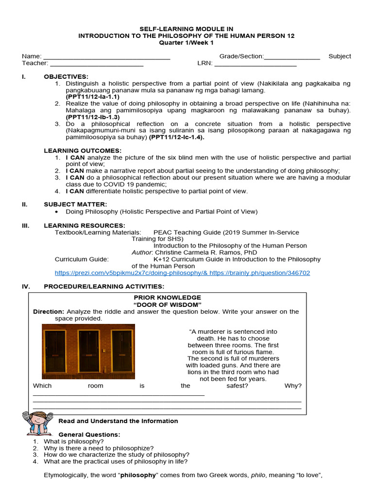 Introduction To The Philosophy of The Human Person 12 Module 1 | PDF ...