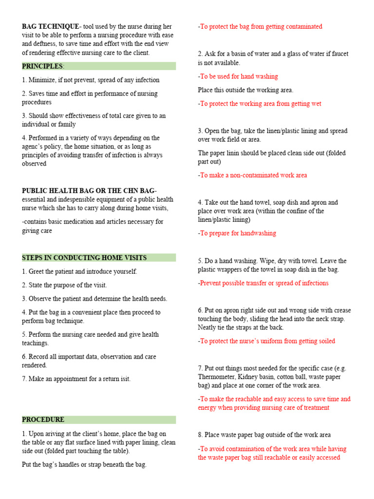 BAG TECHNIQUE - With Rationale | Download Free PDF | Hand Washing