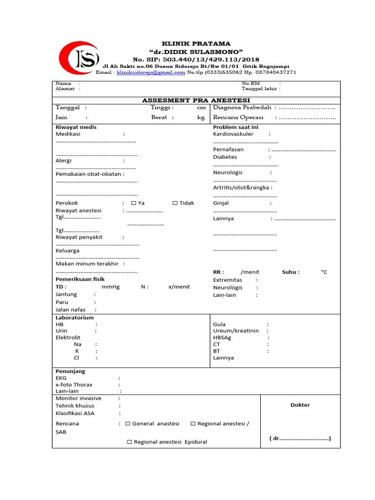 Form Pra Anestesi | PDF