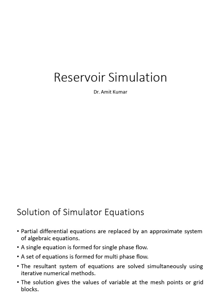 Slide 2 - Reservoir Simulation | PDF | Finite Difference | Equations