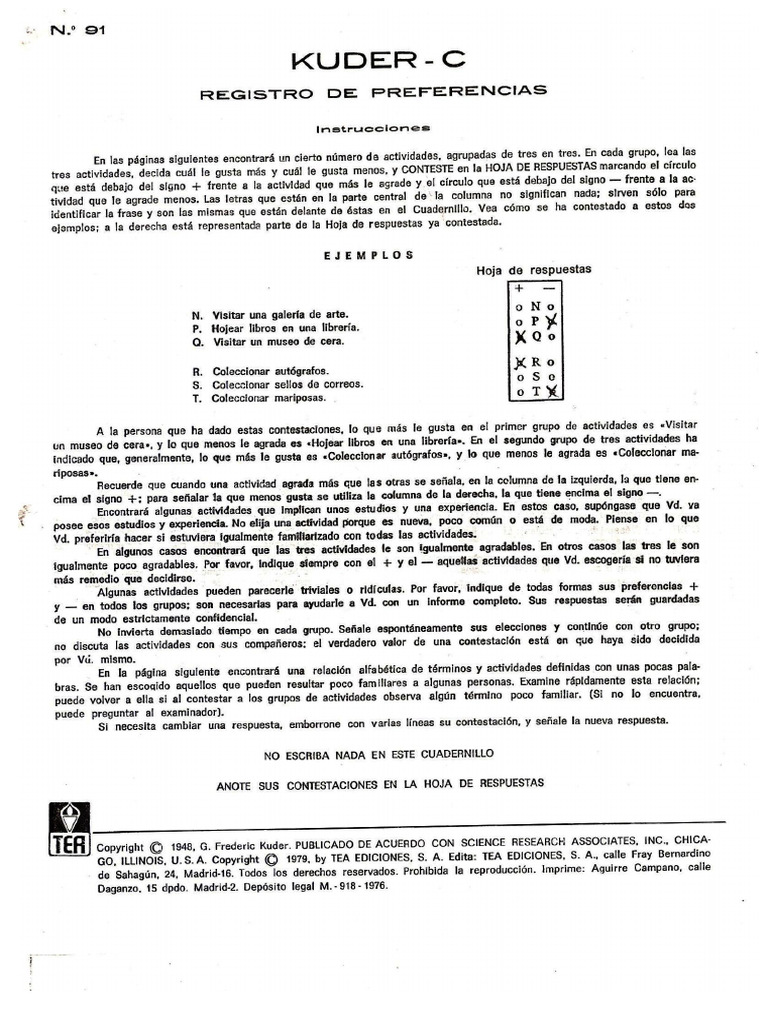 Kuder C - Cuadernillo | PDF