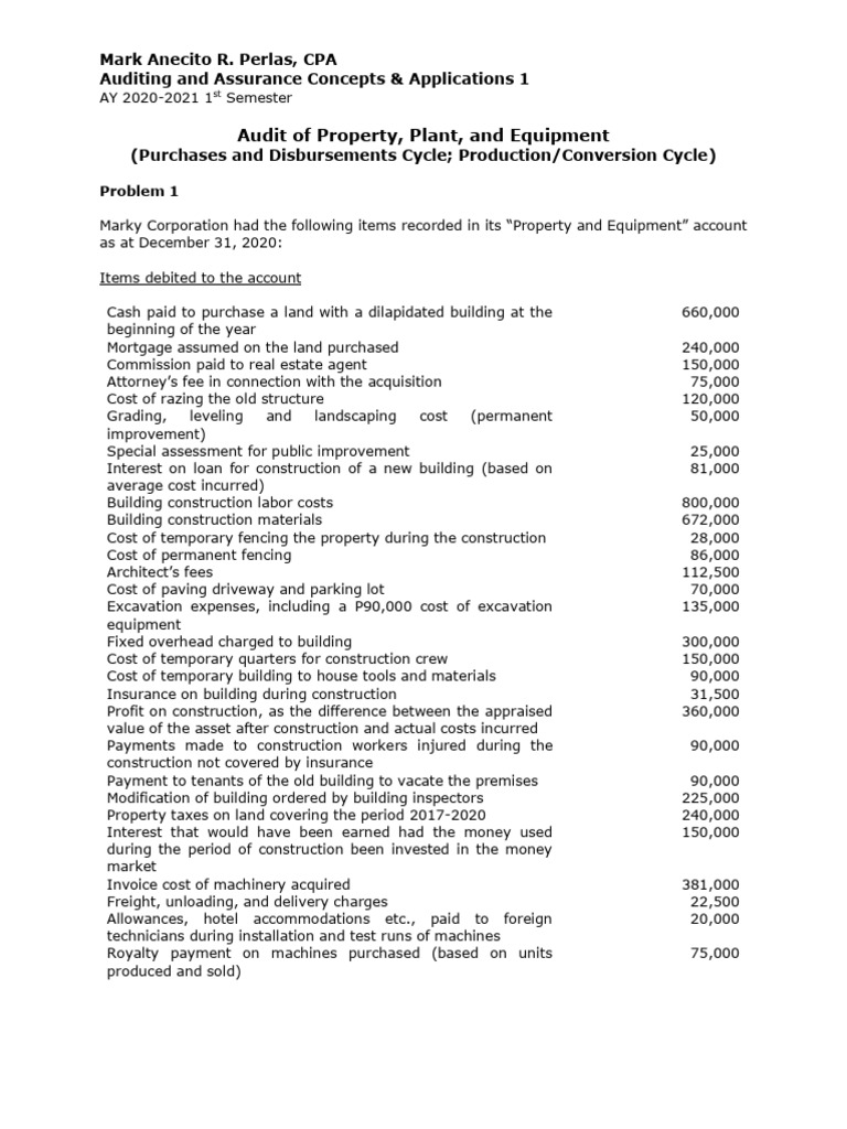 Acco 30053 - Audit of Ppe - Marp | PDF | Depreciation | Cost